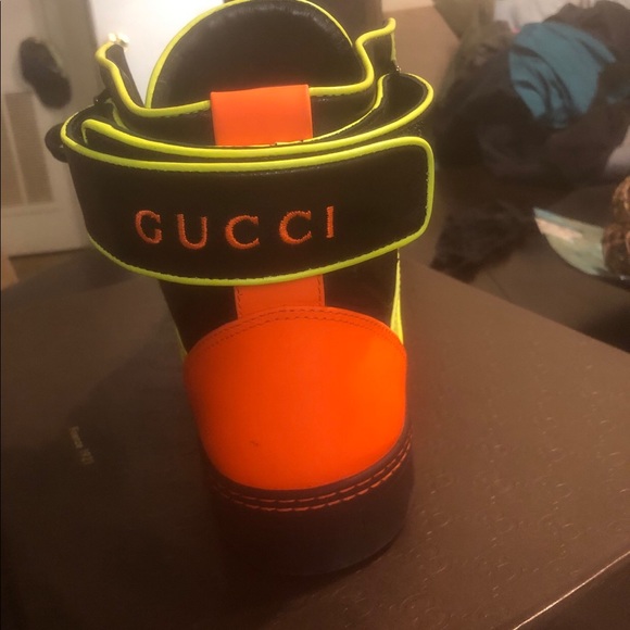Gucci | Shoes | Gucci Men Neon Leather High Top Sneakers | Poshmark